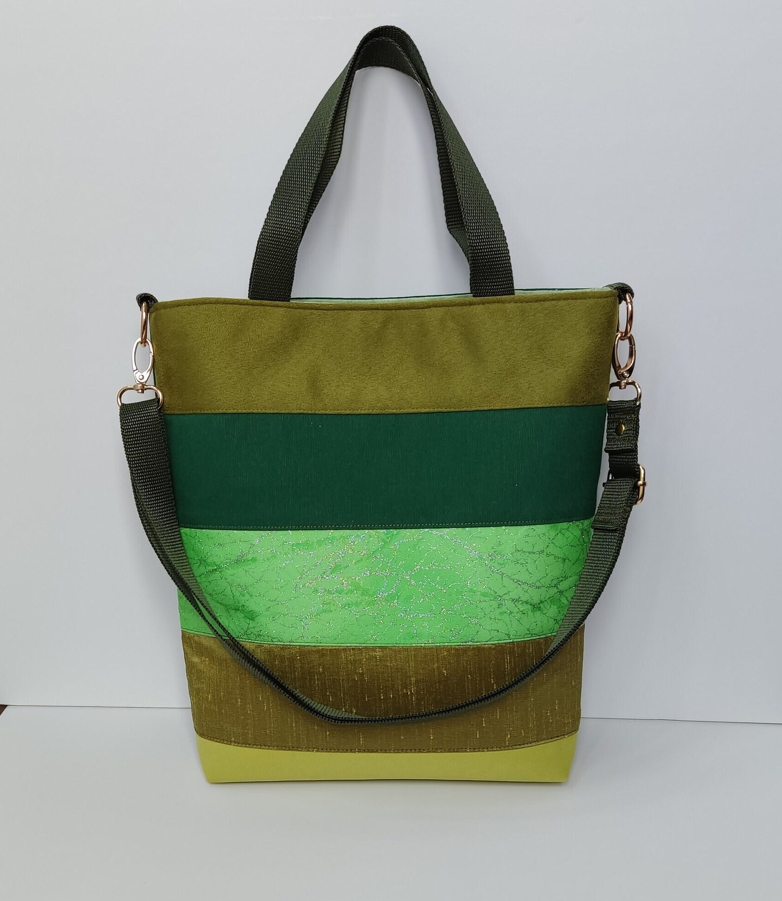 Large Fabric Crossbody Tote Bag, Green Canvas Tote Bag, Canvas Shopper ...