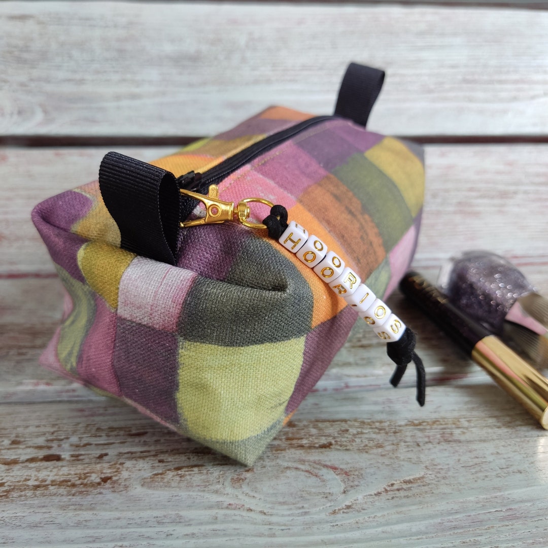 Canvas Box Toiletry Bag, Boxy Zipper Pouch, Colorful Cloth Toiletry Bag ...