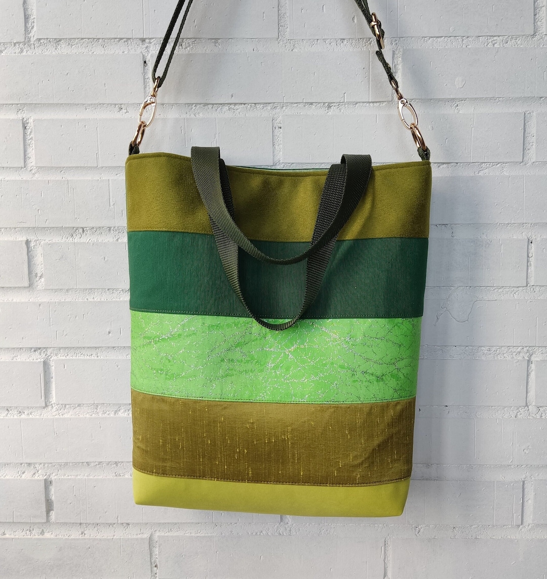 Large Fabric Crossbody Tote Bag, Green Canvas Tote Bag, Canvas Shopper ...