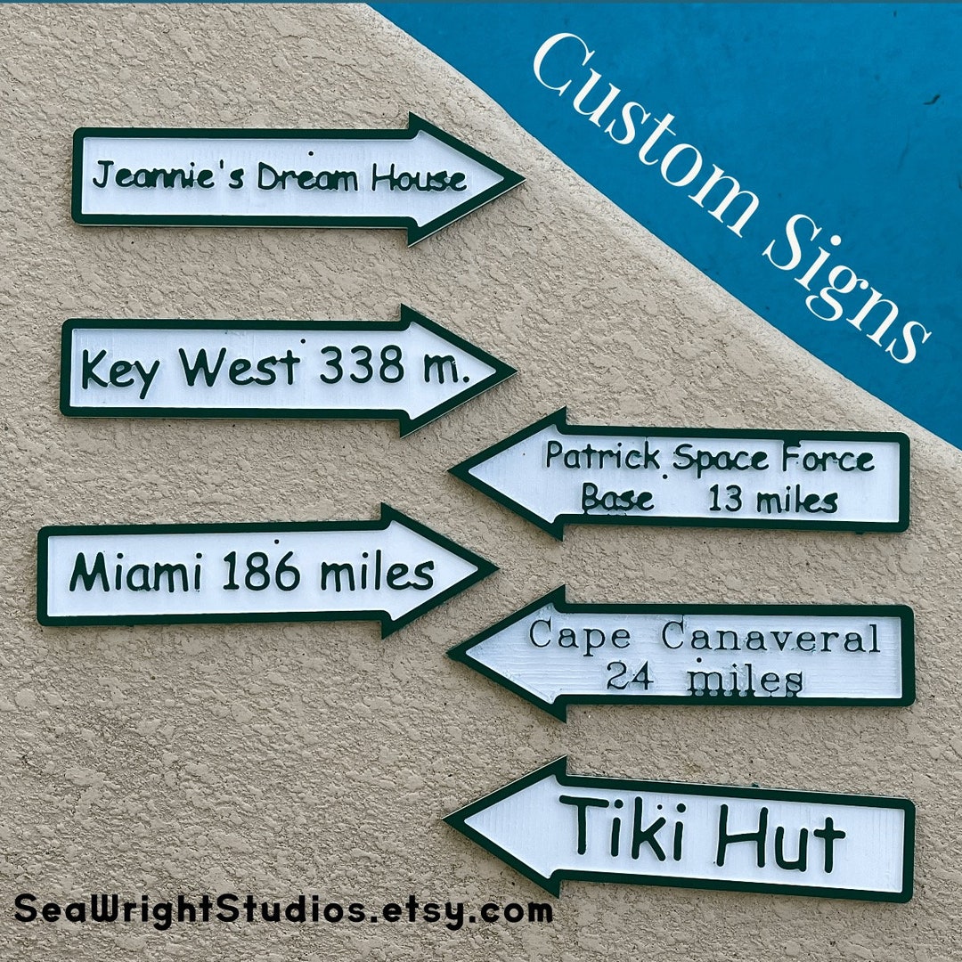 Traveler Arrow Sign. Name and Distance in Miles or Km. Custom Post Sign ...