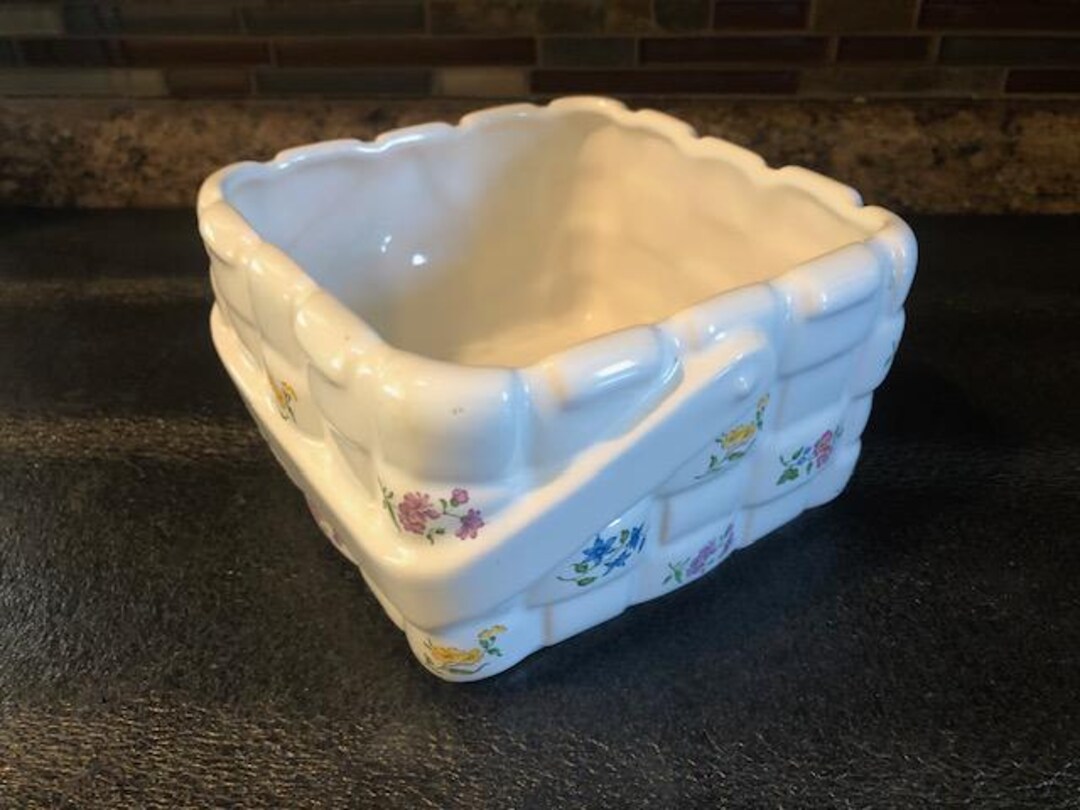 Teleflora Porcelain Planter Basket Textured and Floral Decor - Etsy