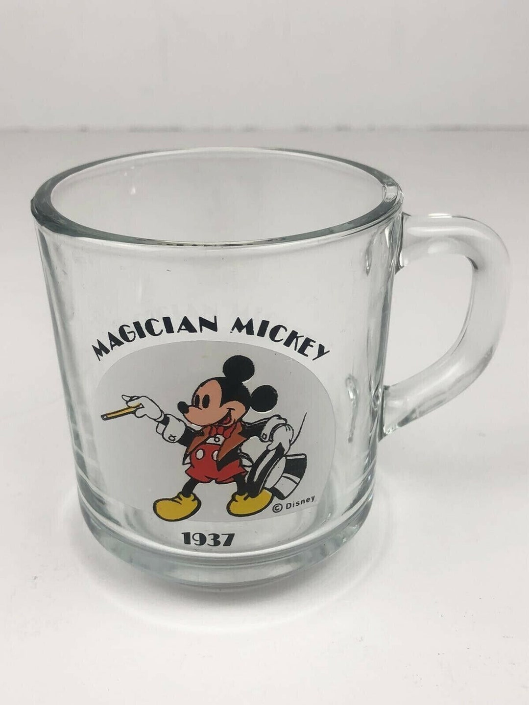 Disney Magician Mickey Mouse 1937 Clear Glass Coffee Mug Cup Made in ...