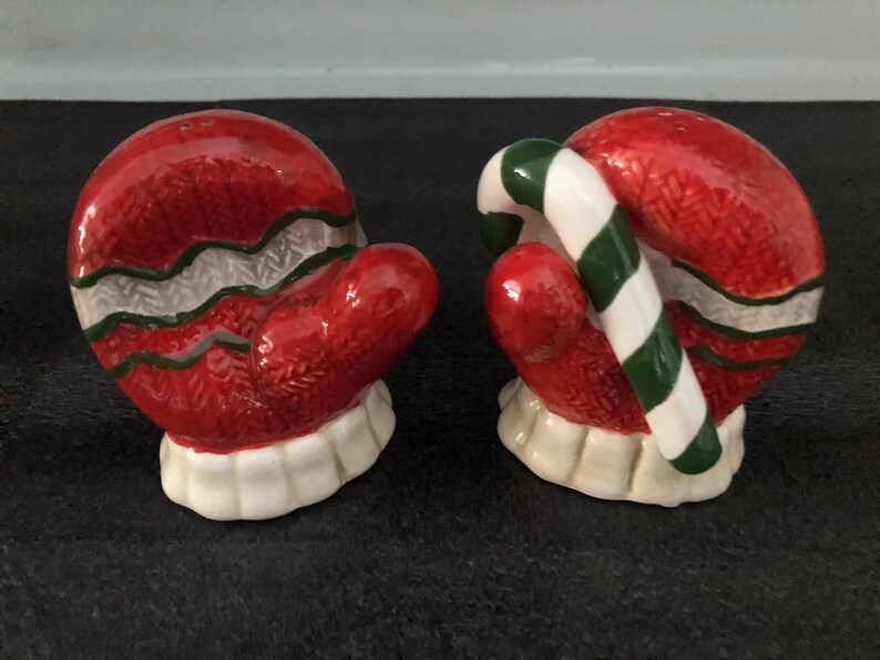 Snow Mittens With Green Candy Cane Salt and Pepper Shakers - Etsy