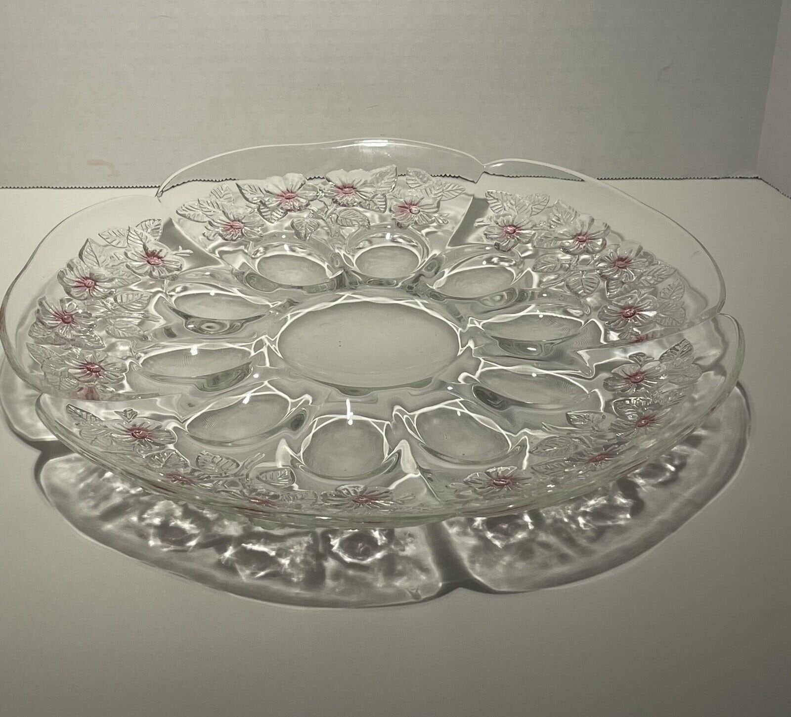Vintage Mikasa Walther Glass Crystal Platter With Red Flowers ...
