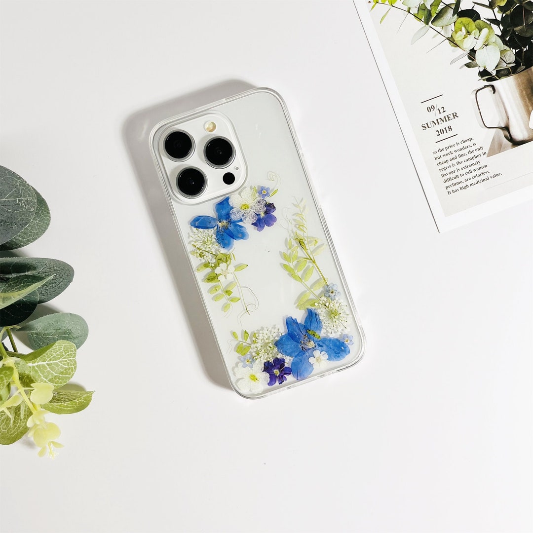 Natural Blue Purple White Flower Pressed Flower Phone Case for iPhone ...