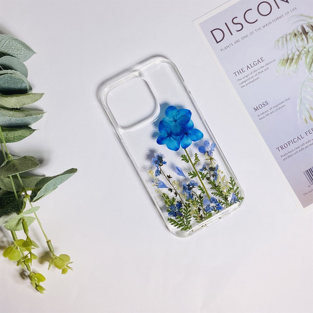 Blue Flowers Pressed Flower Phone Case for iPhone 15 Pro Max 14 13 ...