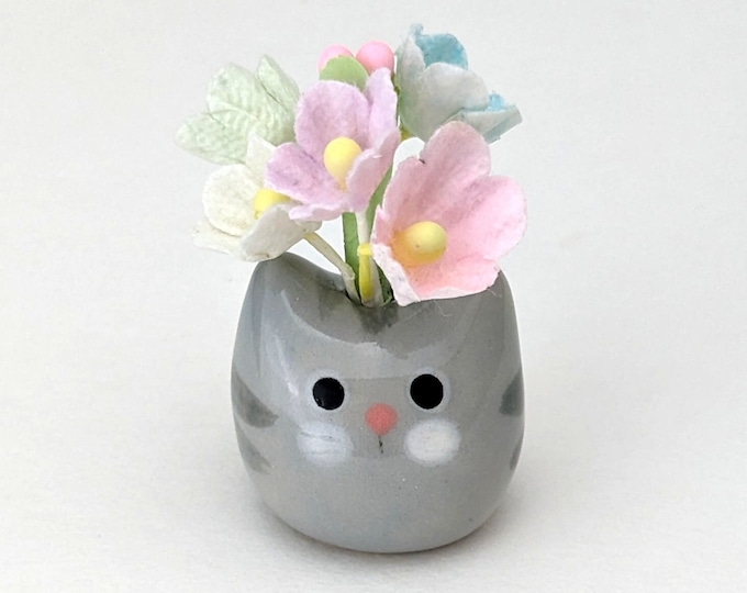 Cute Handmade Ceramic Cat Vase. Tiny Kitty Vase. Adorable Cat Figurine ...