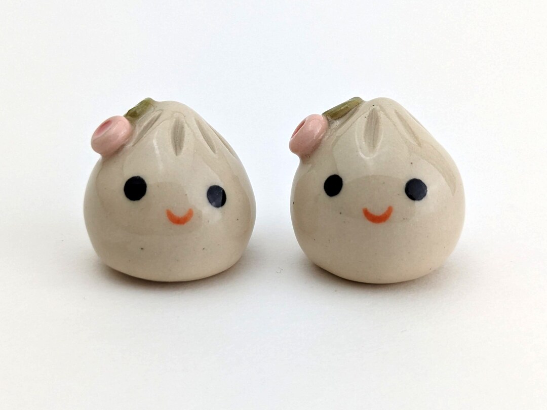 Two Cute Handmade Ceramic Dumplings W Flowers. Happy Soup Dumplings ...