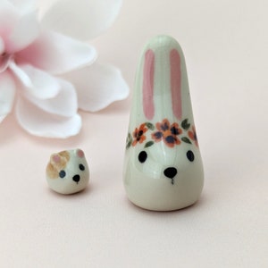 Cute Handmade Ceramic Bunny Figurine With Flower Crown. Small Rabbit ...
