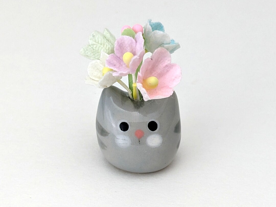 Cute Handmade Ceramic Cat Vase. Tiny Kitty Vase. Adorable Cat Figurine ...