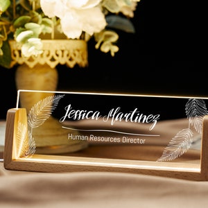 Personalized Desk Name Plate With Wooden Base, Lighted Acrylic ...