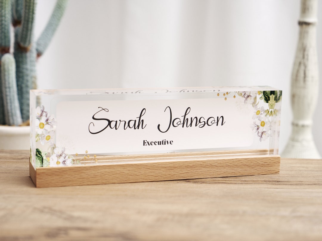 Personalized Desk Acrylic Plaque With Wooden Base, Custom Office Decor ...