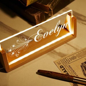 Personalized Birth Flower Name Plate With Base, Lighted Acrylic Light ...