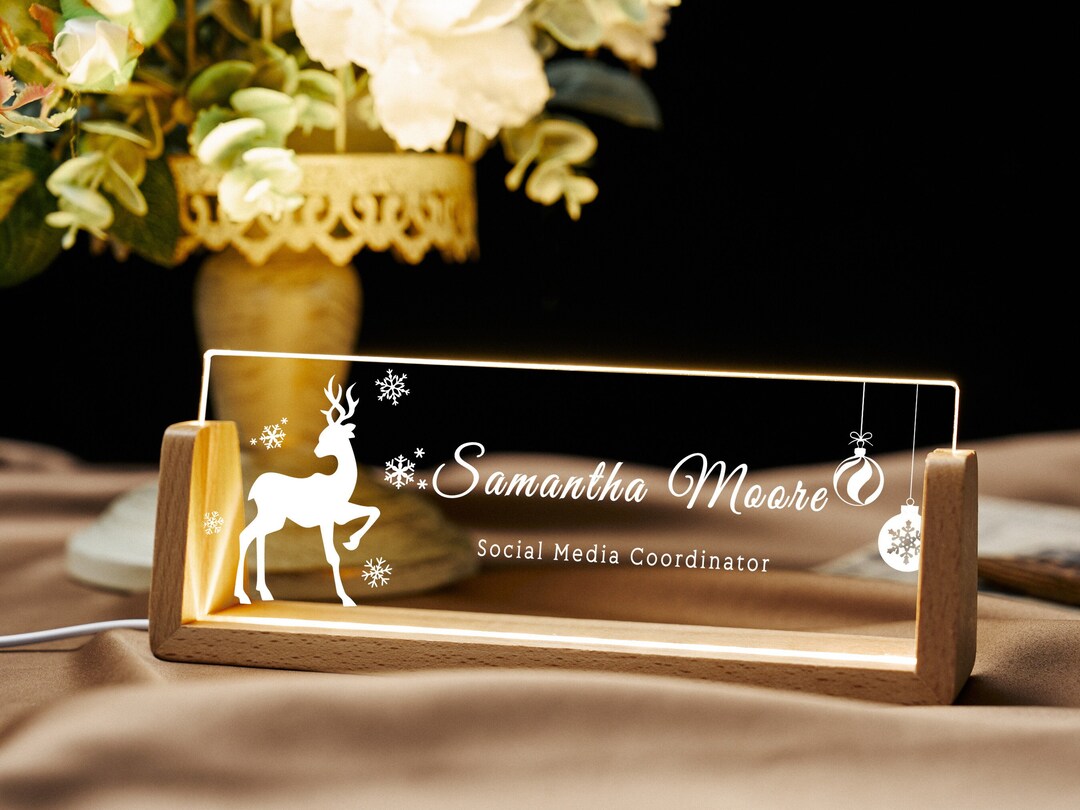 Personalized Desk Nameplate With Wooden Base, Acrylic Light Name Sign ...