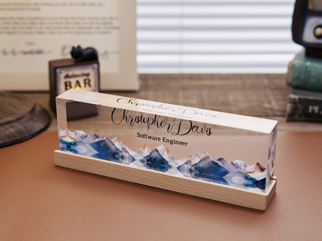 Personalized Name Plate With Wooden Base, Custom Office Decor Gift for ...