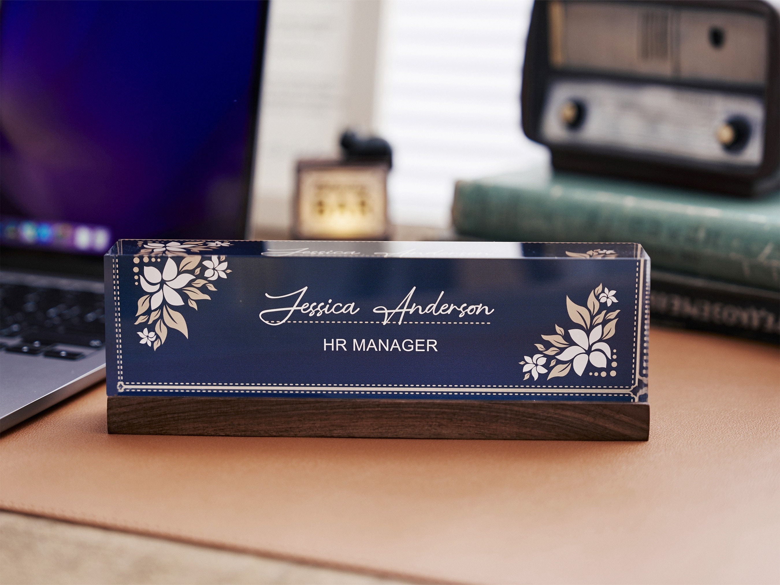 Personalized Desk Acrylic Plaque With Wooden Base, Custom Office Decor ...