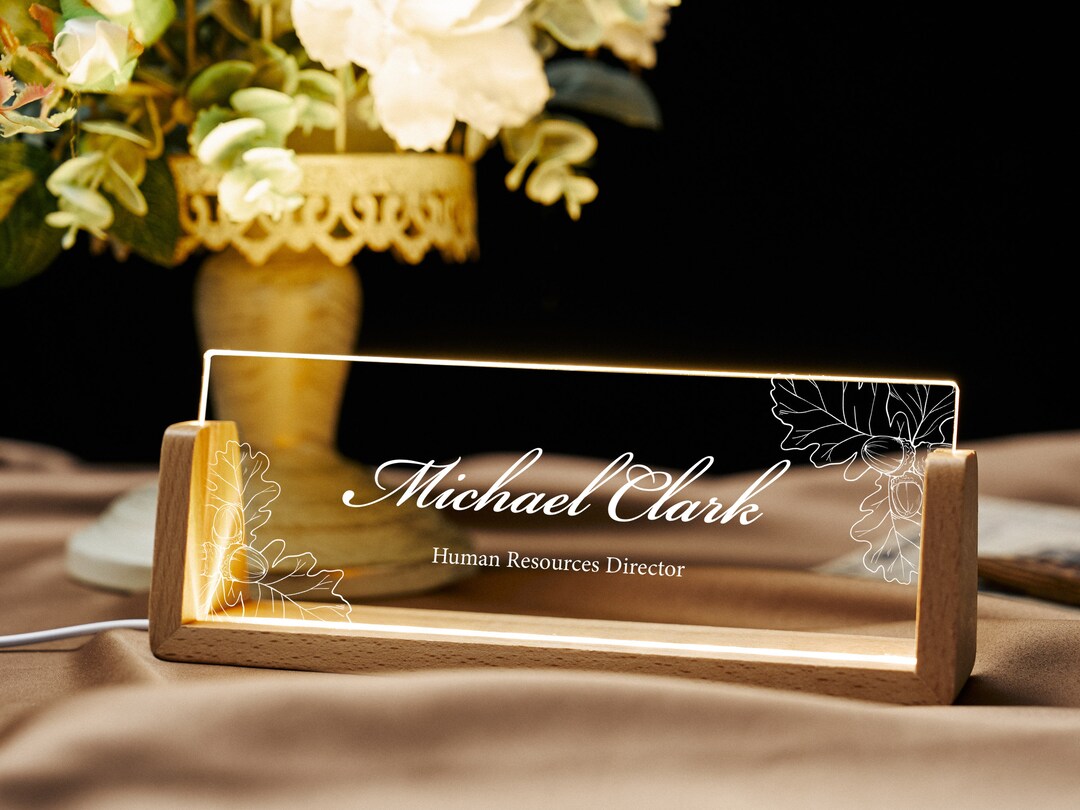 Custom Acrylic Light Name Sign With Base, Oak Leaf Design on Clear ...