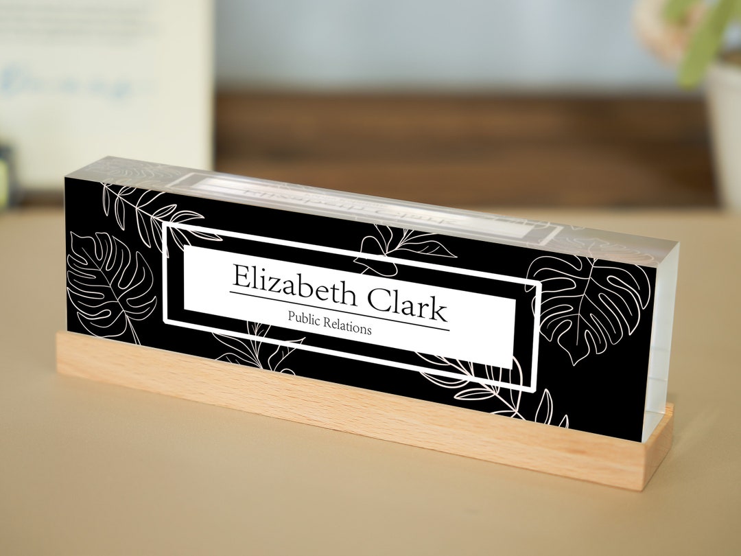 Personalized Acrylic Desk Sign on Walnut Wood Stand, Elevate Your ...
