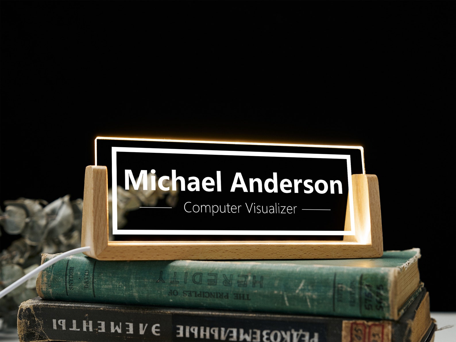 Desk Nameplate With Wooden Base Personalized, Lighted Acrylic Nameplate ...