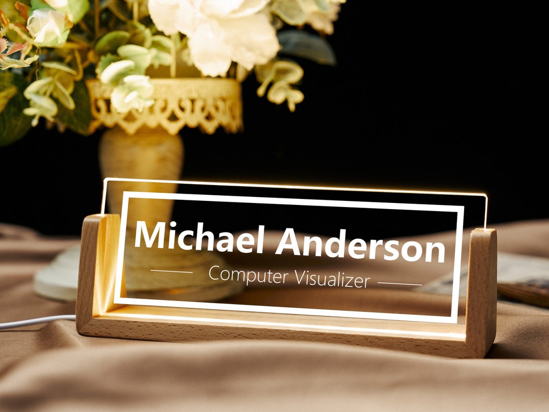 Personalized Desk Name Sign With LED Base, Office Light Decor, Custom ...