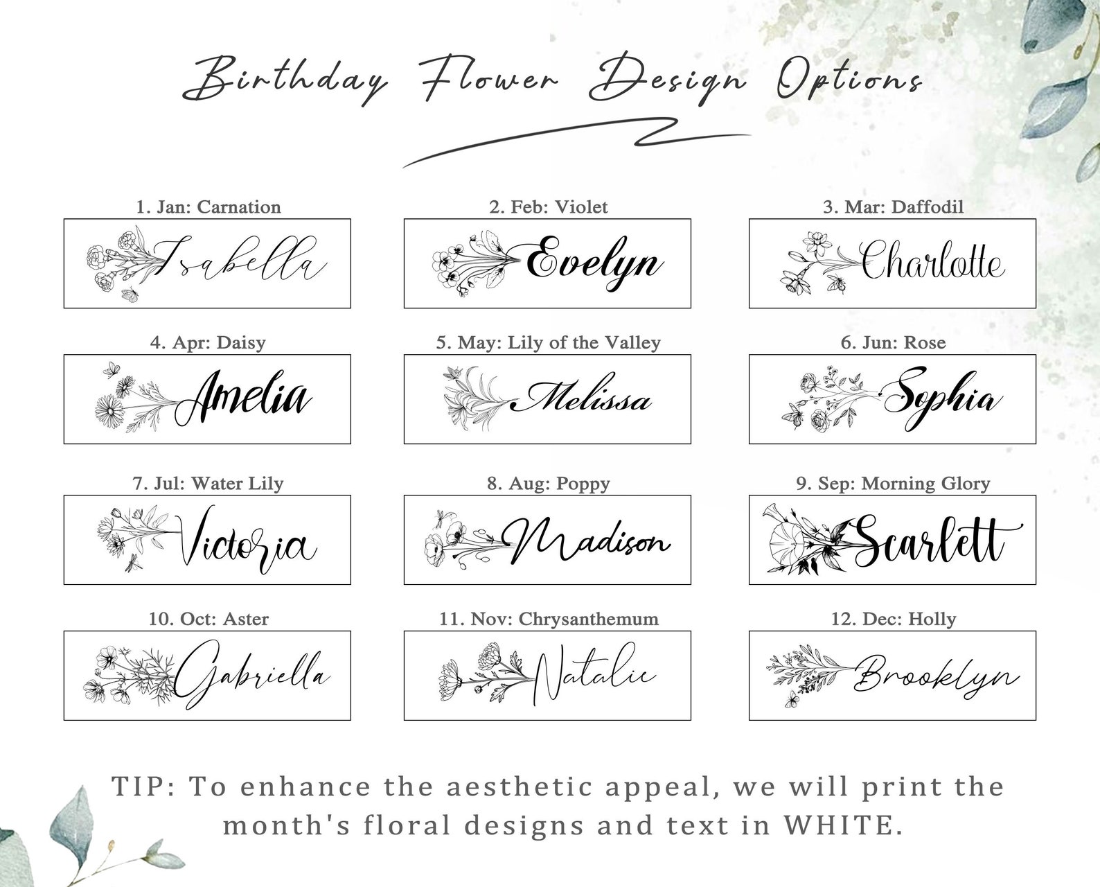 Personalized Birth Flower Name Plate With Base, Lighted Acrylic Light ...