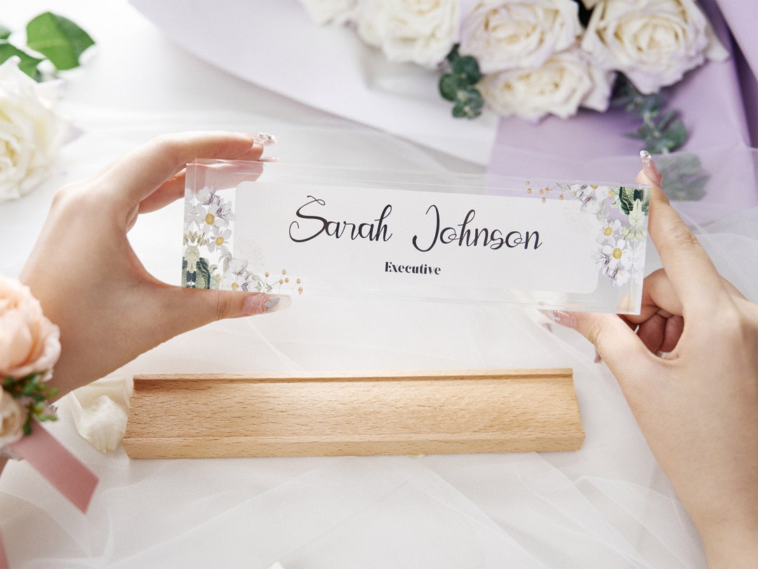 Custom Acrylic Name Plate for Desk, Office Desk Decor With Wooden Base ...