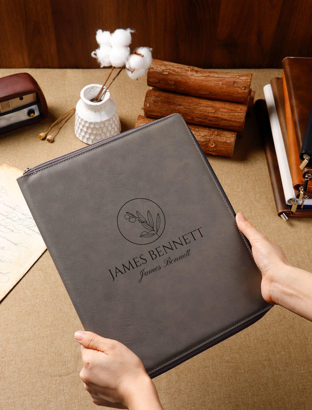 Custom Leather Portfolio With Zip, Personalized Journal, Personalized ...