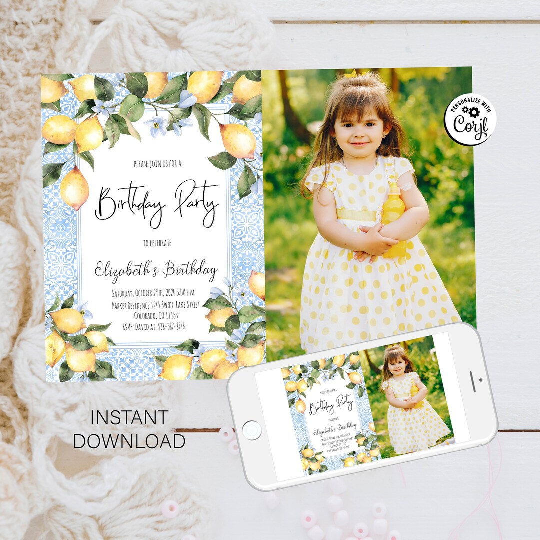 EDITABLE Lemon Birthday Invitation With Photo Citrus Birthday - Etsy