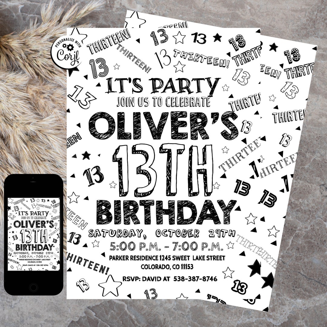 Editable Boys Birthday Party Invitation, Boy Number Invitations ...