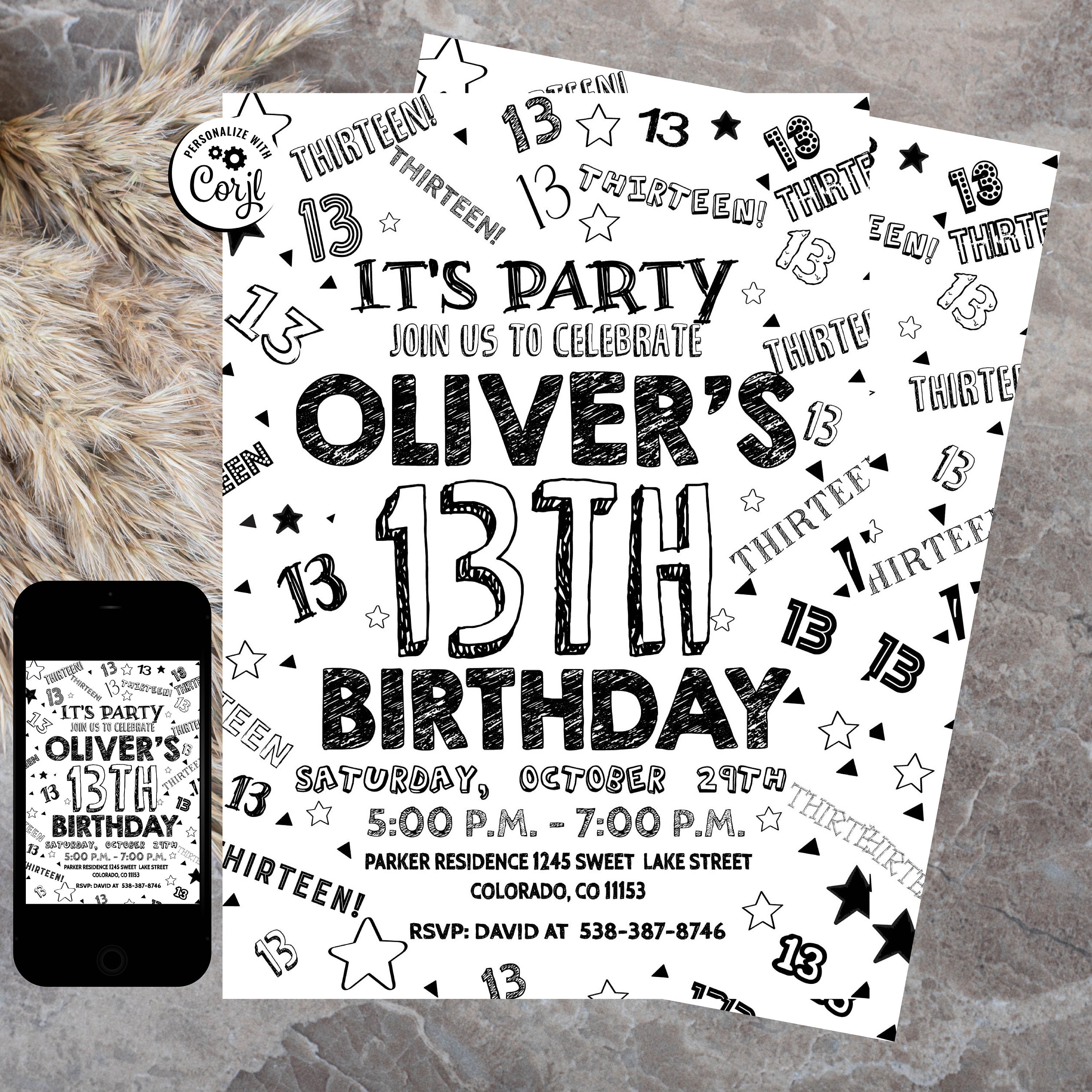 Editable Boys Birthday Party Invitation, Boy Number Invitations ...