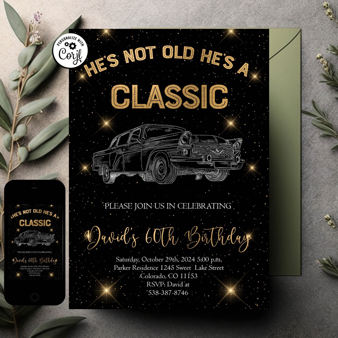 Editable Vintage Birthday Invitation, Celebrate a Classic Birthday ...