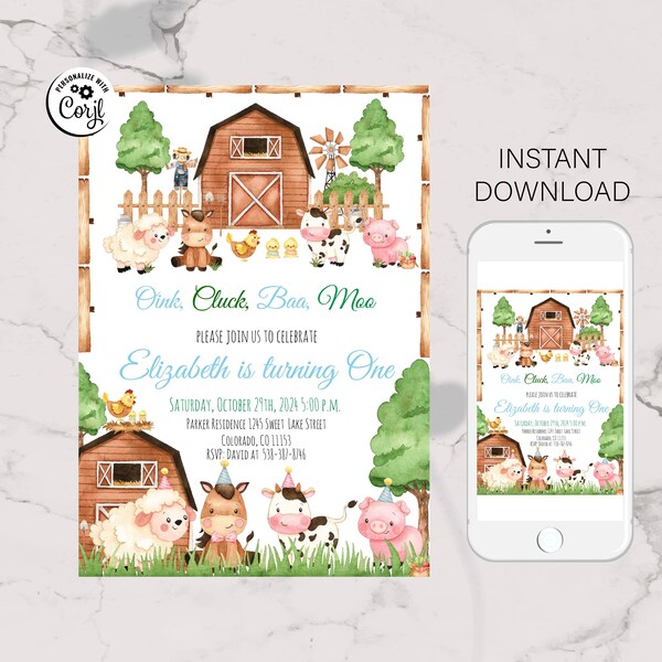 Farm First Birthday Invitation - Etsy