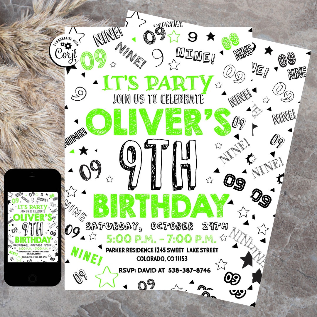 Editable Boys Birthday Party Invitation, Boy Number Invitations, Boy ...