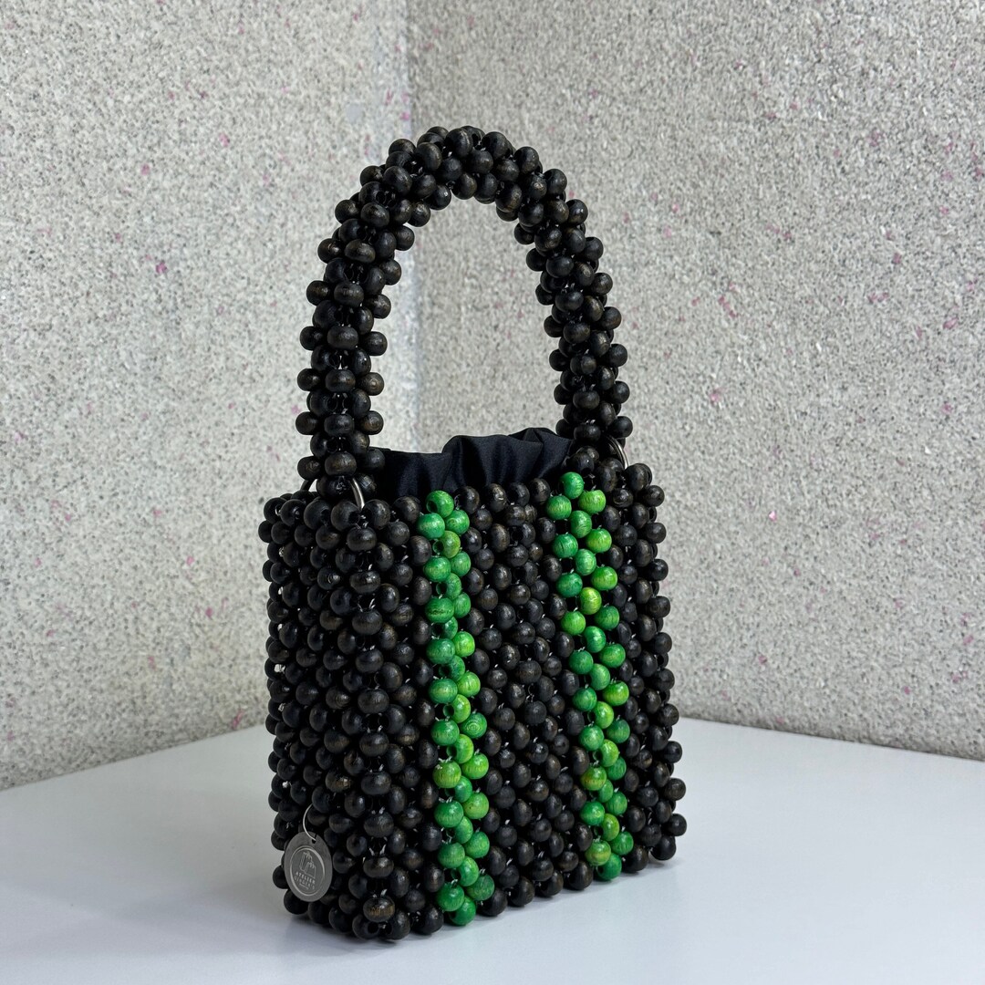 Wooden Brown Bead Bag, Bead Bag, Beaded Bag, Bag, Beaded Purses, Gift ...