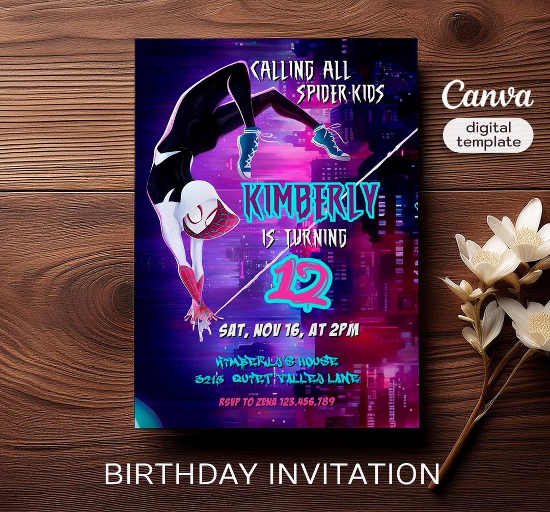 Spidey Gwen Party, Girl Spiderman Birthday, Editable Ghost Spidey ...