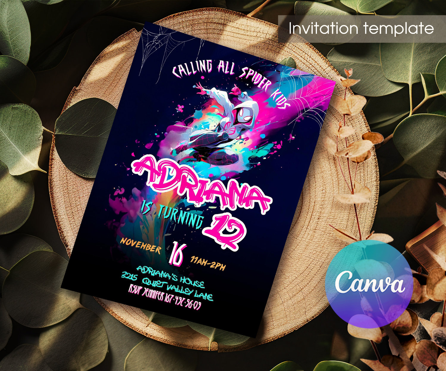 Gwen Birthday Invitation, Spider-verse Girl Birthday Invite, Editable ...