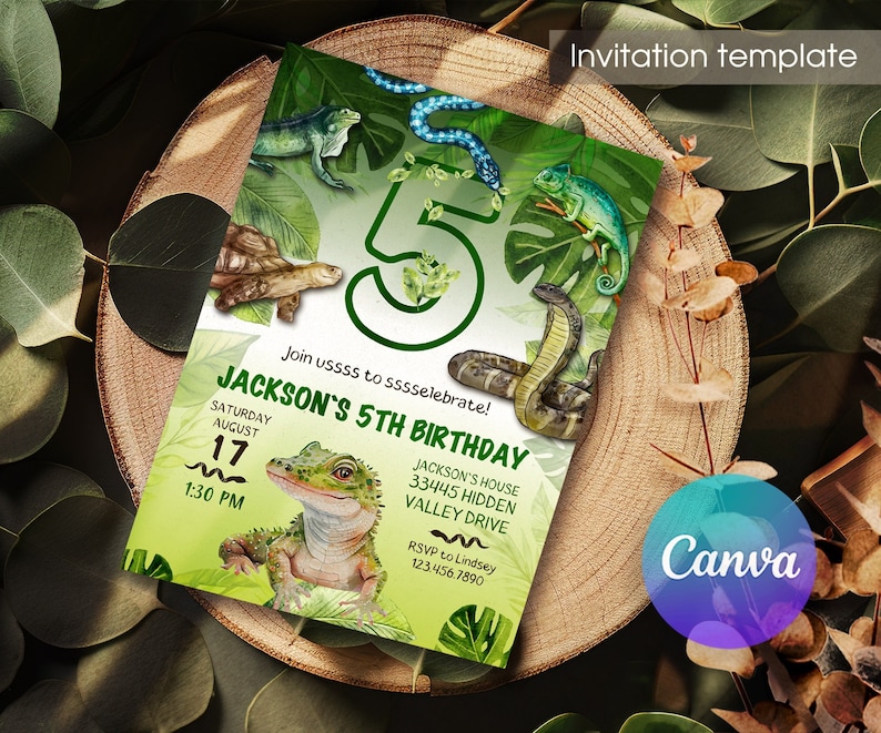 Editable Reptile Invitation, Lizard Invite, Instant Download, Snake ...
