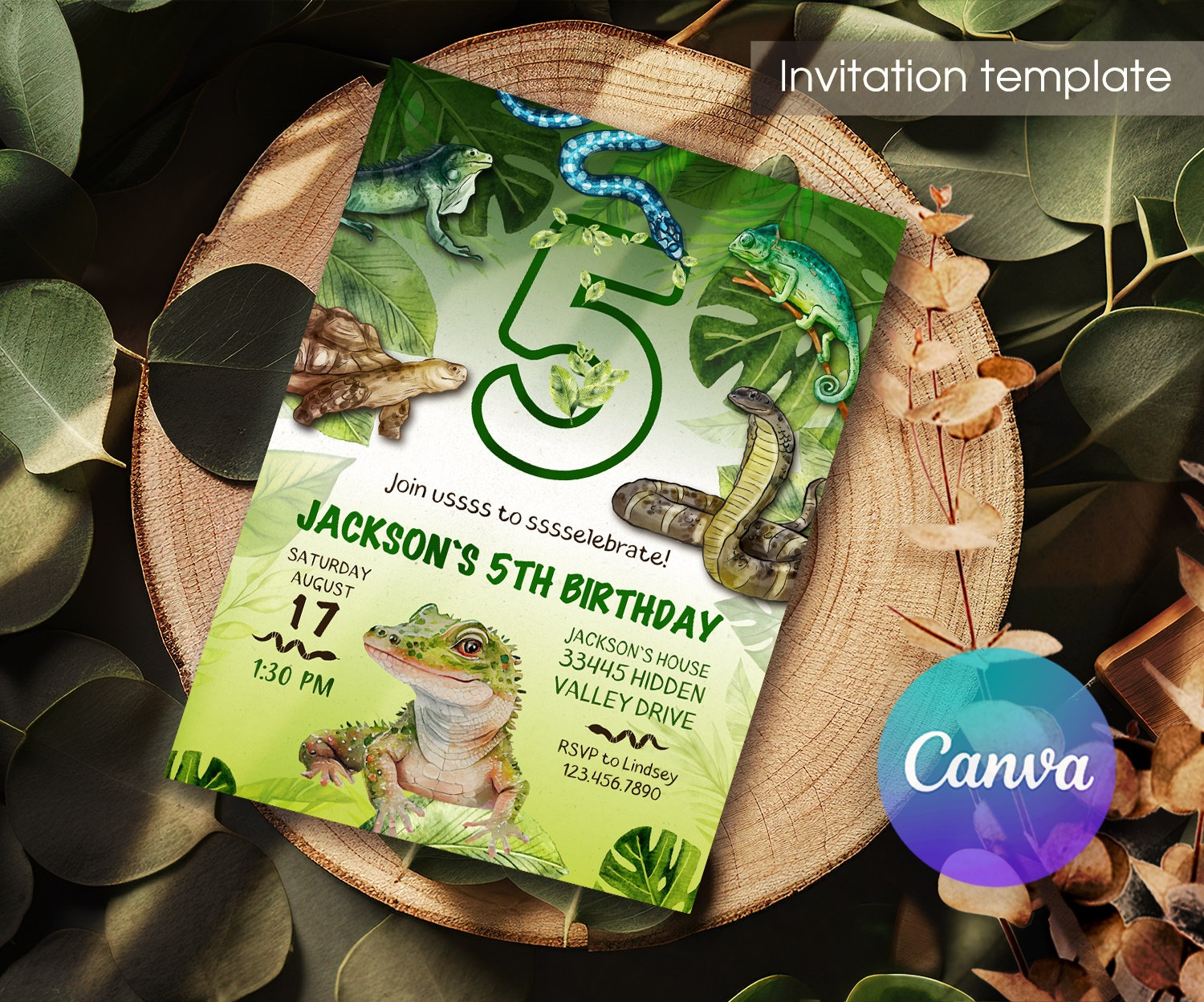 Editable Reptile Invitation, Lizard Invite, Instant Download, Snake ...