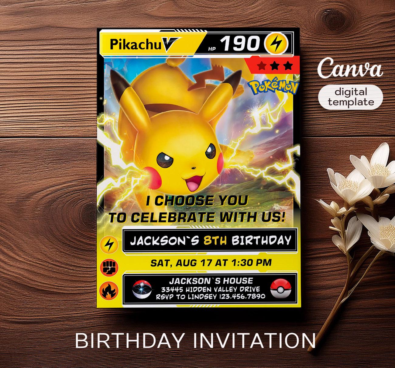 Editable Invitation, Pokemon Birthday Vmax Invite Template, Printable ...