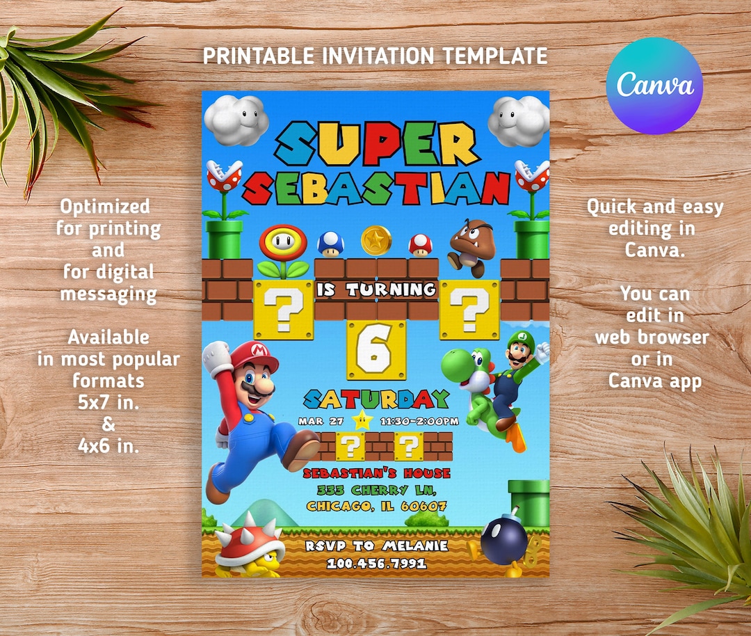 Invitación de Super mario, invitación de cumpleaños para niño niña ...