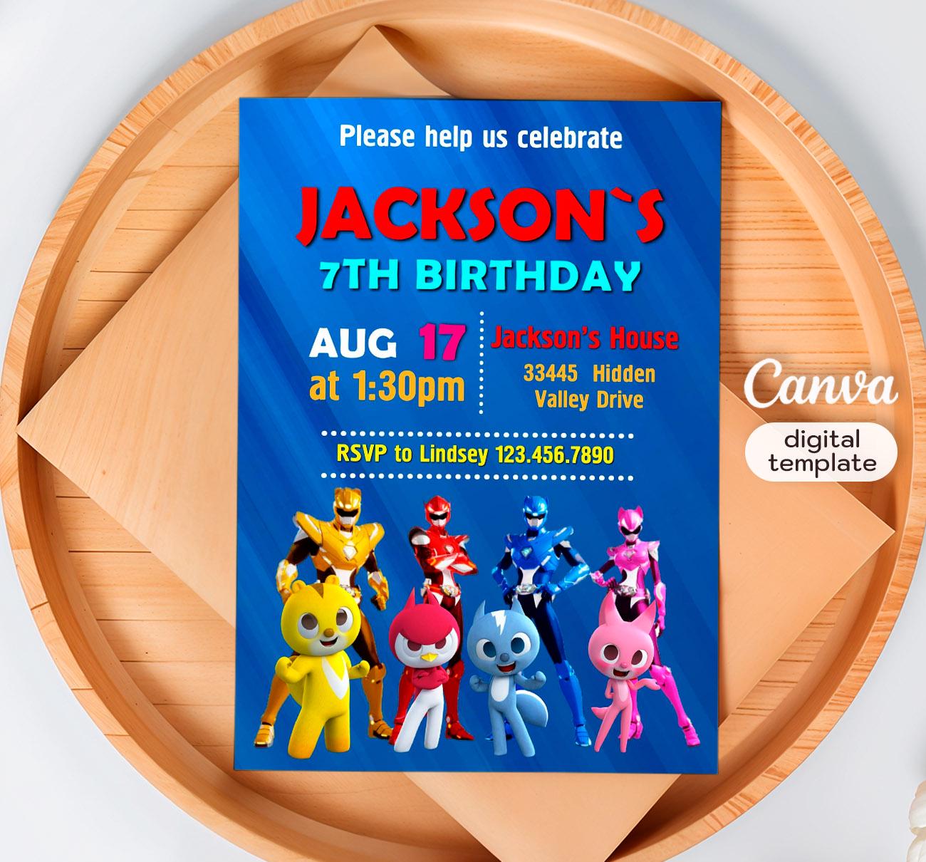 Mini Force Super Dino Power Invitation, Boy Birthday, Miniforce ...