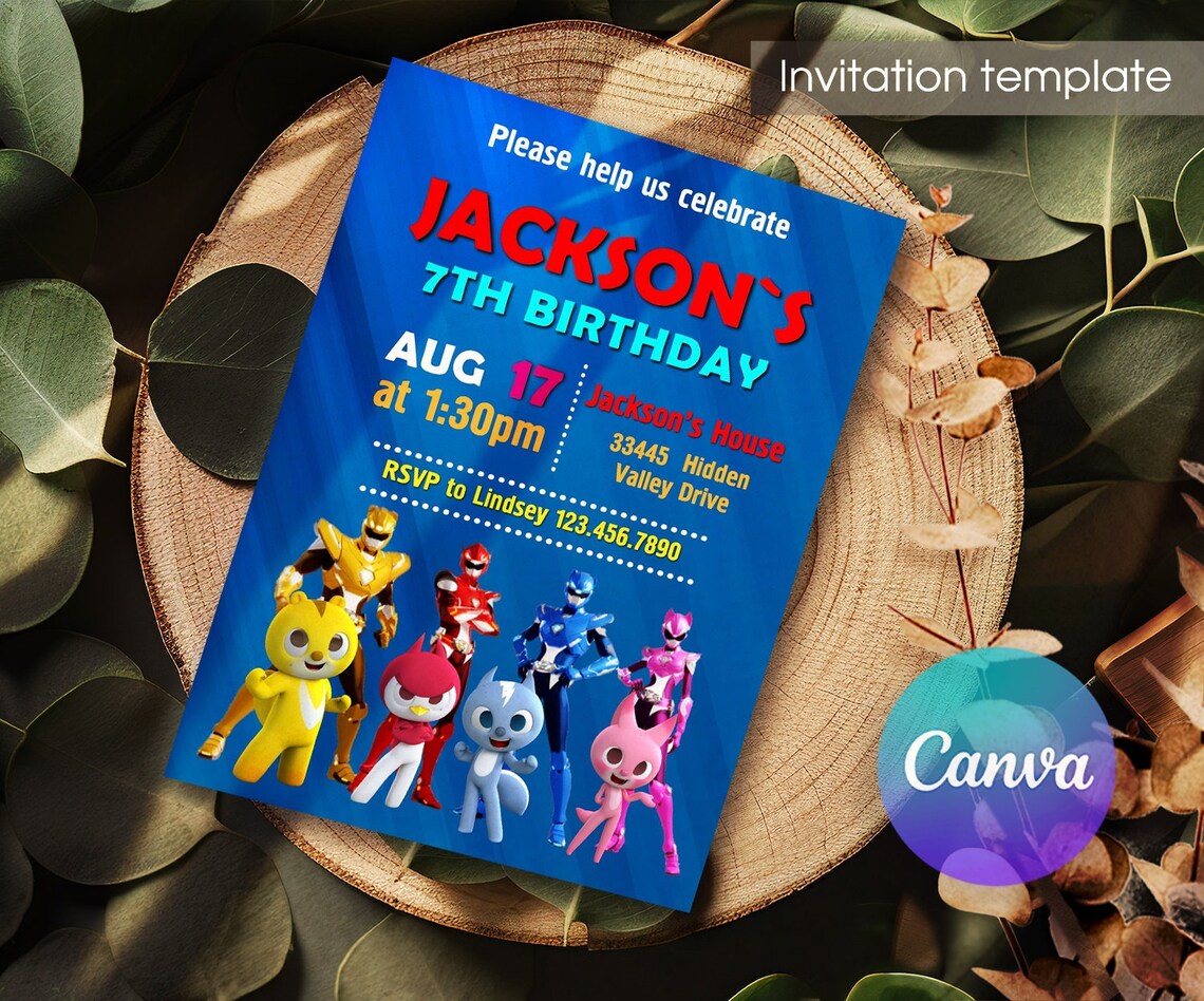 Mini Force Super Dino Power Invitation, Boy Birthday, Miniforce ...