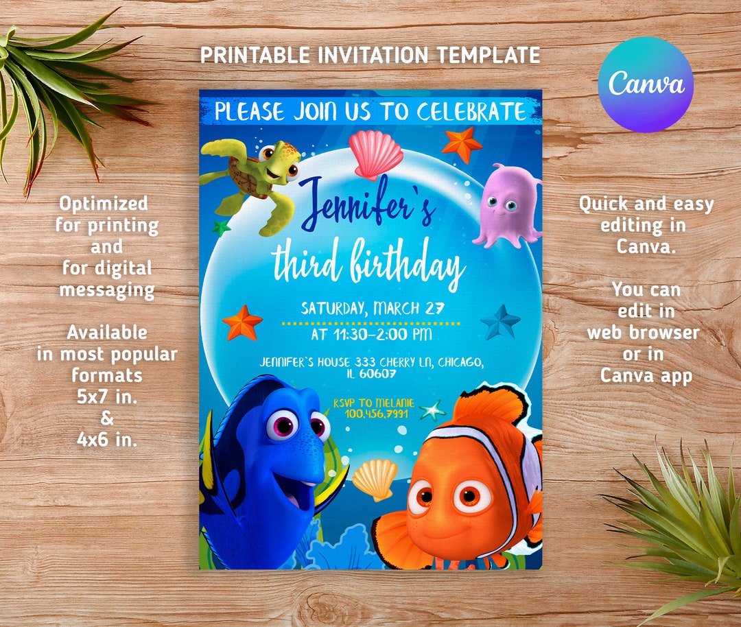 Nemo Birthday Invittion, Dory Invite, Under the Sea Party, Printable ...
