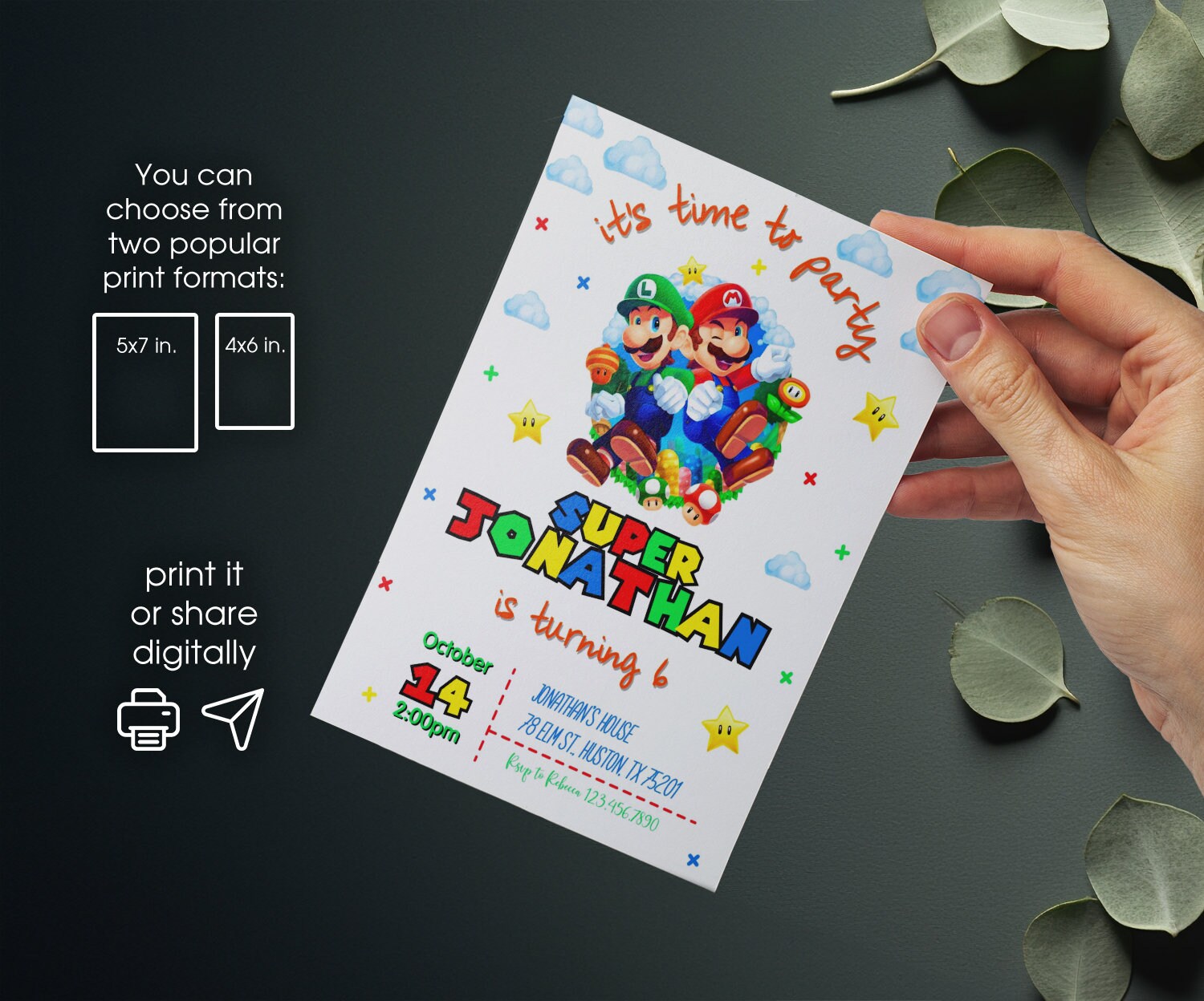 Mario Invitation, Printable Birthday Invite, Editable Invitation, Girl ...