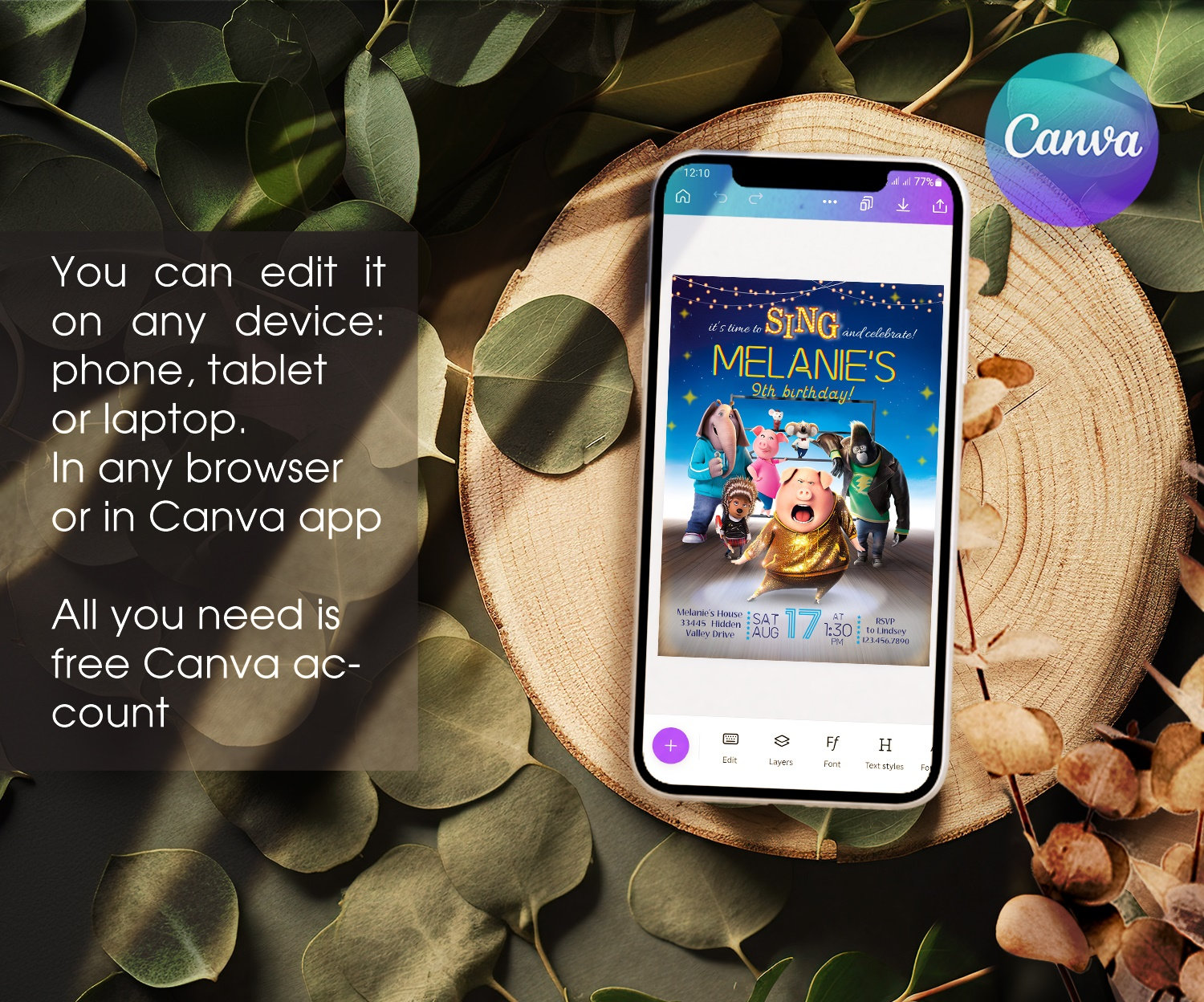 Editable Singer Invitation Printable Sing 2 Birthday - Etsy