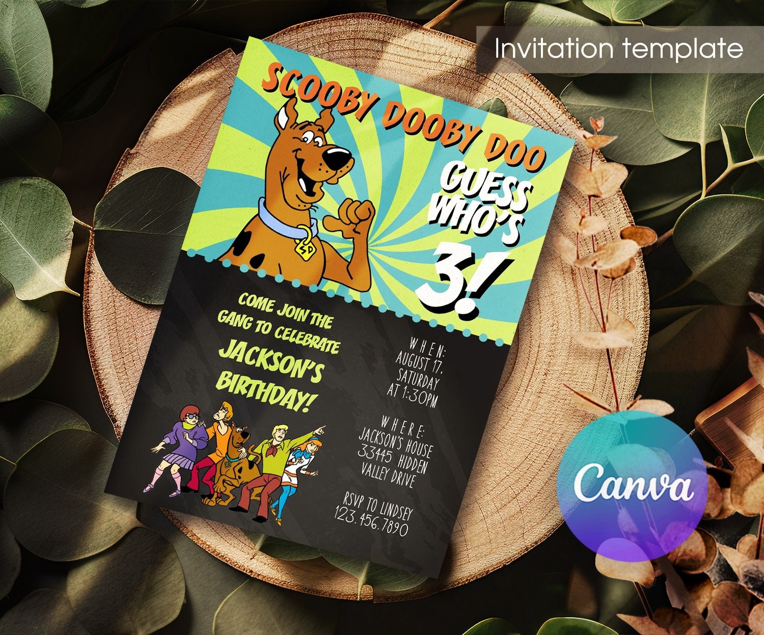 Printable Birthday Invitation Scooby Doo Invitation Editable Invite Template Scoobert Party