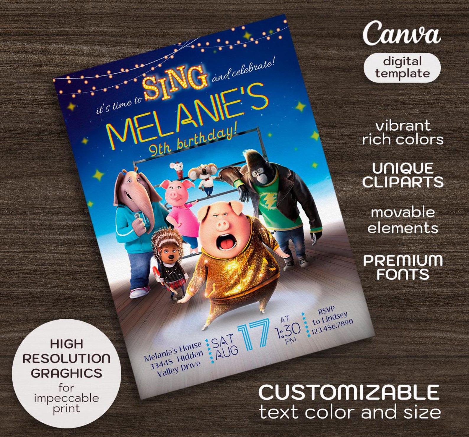 Editable Singer Invitation, Printable Sing 2 Birthday Invitation ...
