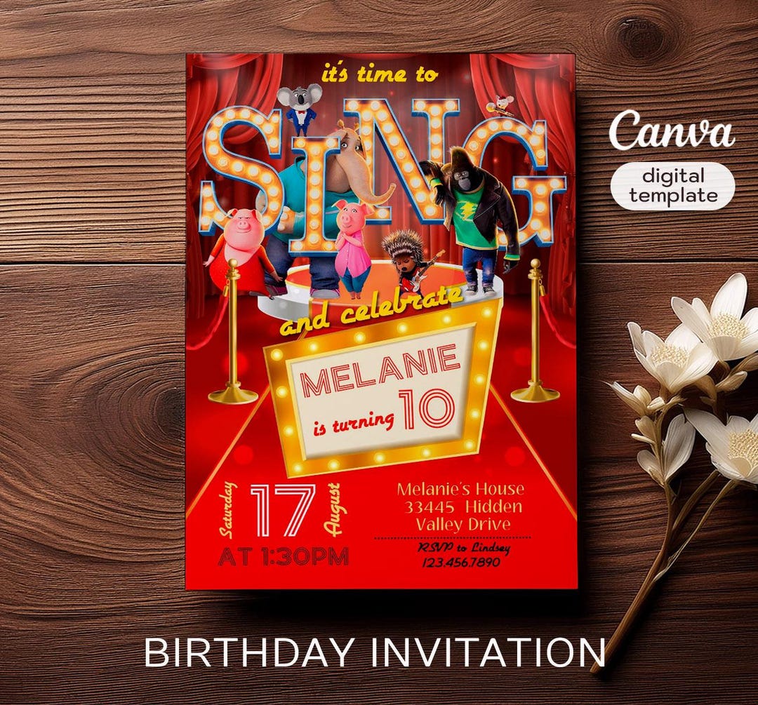 Instant Download, Music Birthday Party, Printable Sing 2 Birthday ...