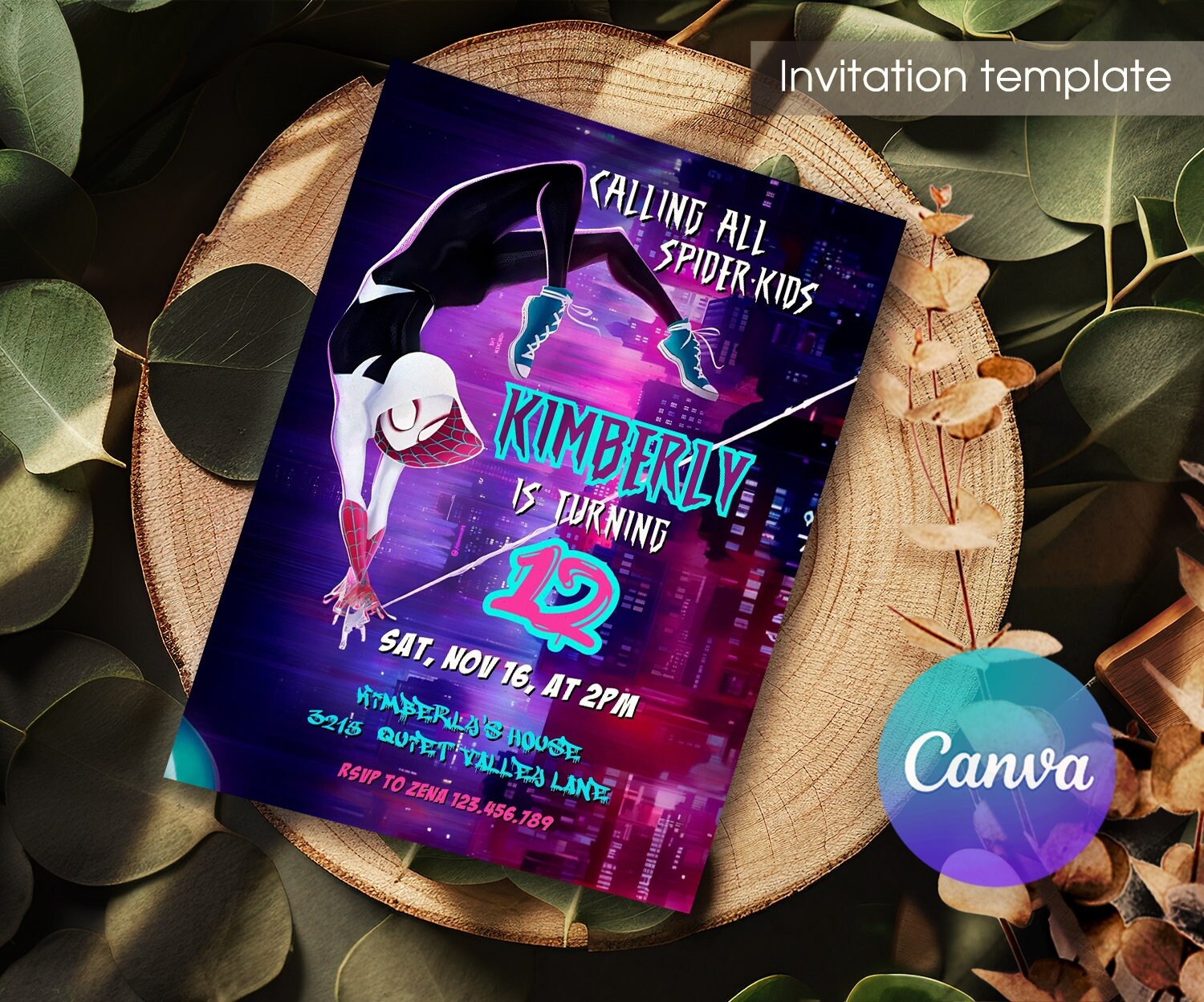 Spidey Gwen Party, Girl Spiderman Birthday, Editable Ghost Spidey ...