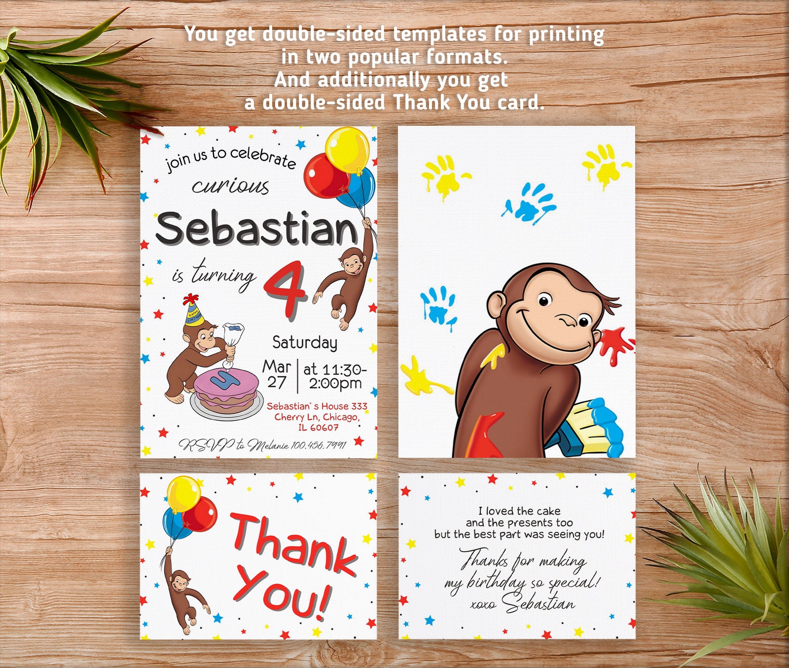 Curious George Birthday Invitation, Monkey Invite, Ape Invitation ...